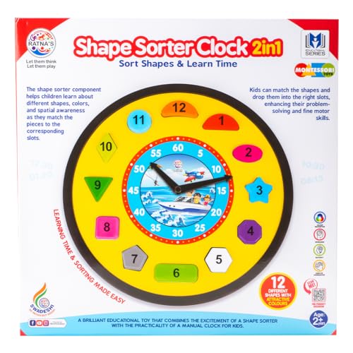 Educational Shape Sorter Clock for Toddlers - Teach Time and Colors ...